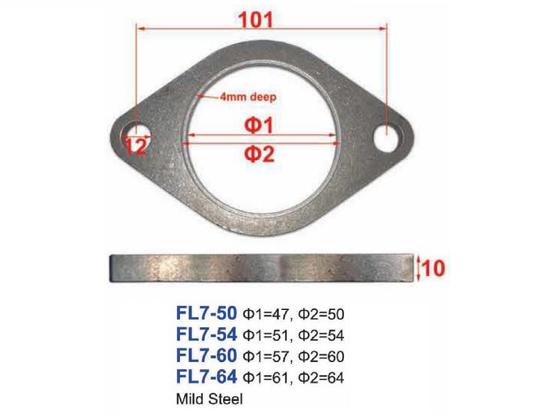 Auspuff Flansche/Dichtungen: Stahl Auspuff Flansch BC101 D50 2 Löcher/4mm