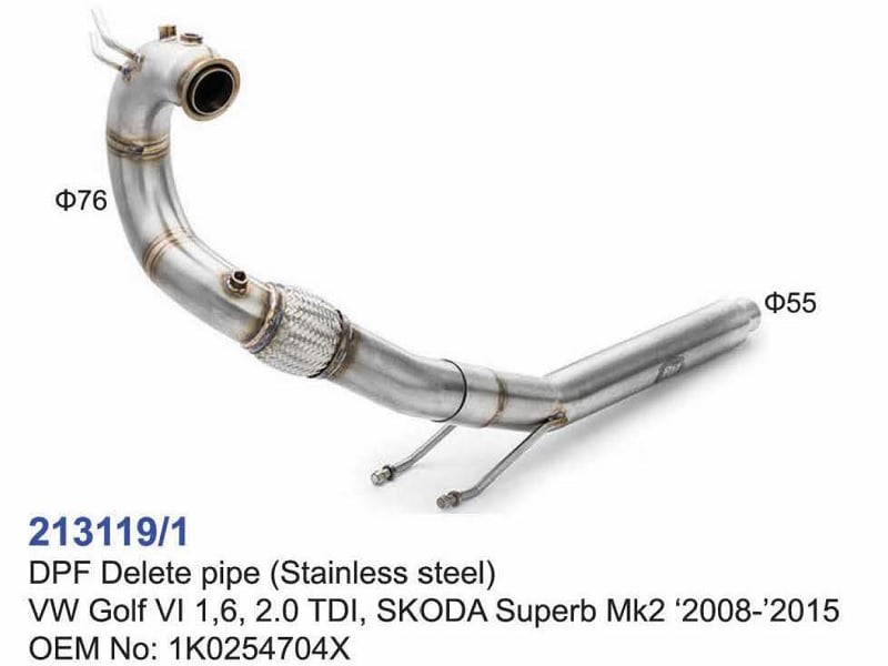 Diesel-Partikelfilter: VW Golf 6 1.6-2.0 TDI/Skoda Superb Mk2 '08-'15 Stainless Steel DPF Delete ...